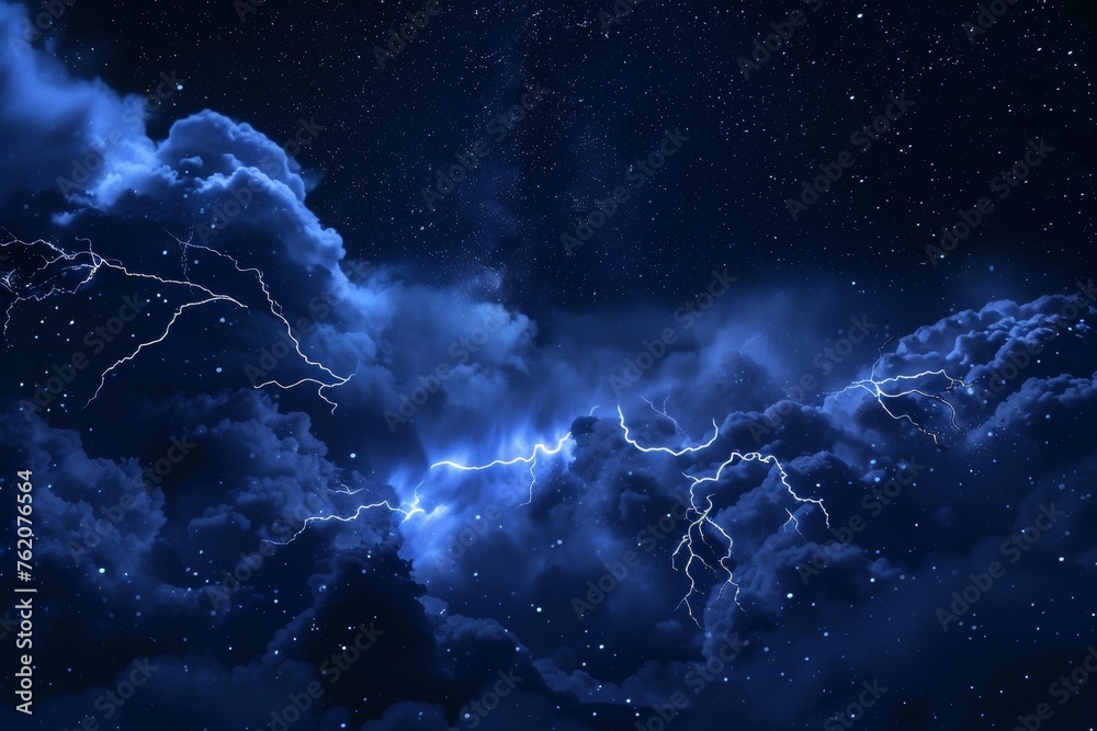 Lightning storm with smoke effects under a starry night sky. Stock ...