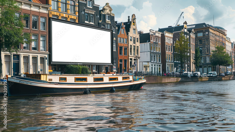 customizable digital billboard boat for advertising presentation mockup ...