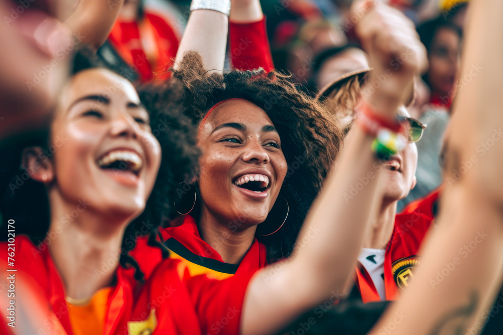 Belgian football soccer fans in a stadium supporting the national team ...