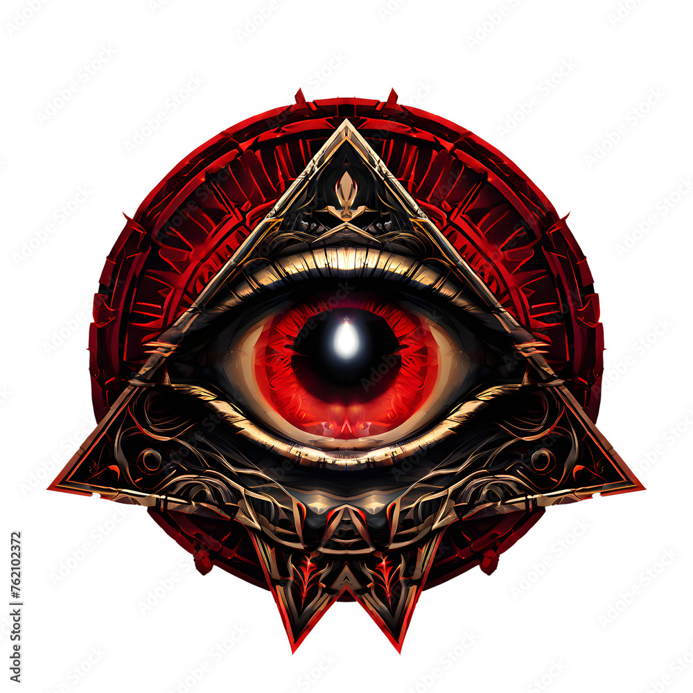 the red black All Seeing Eye geometric triangle logo, isolated with transparent background ...