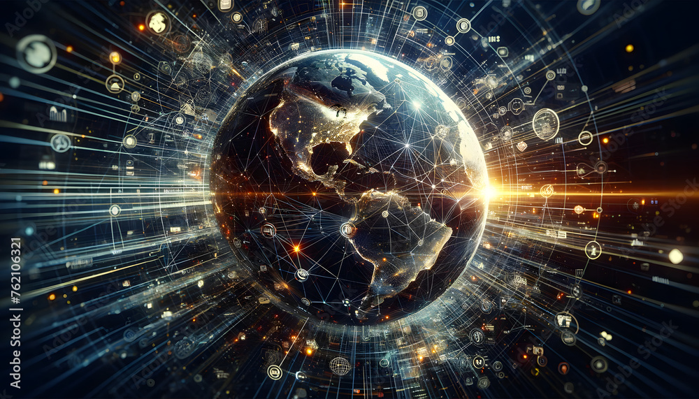 Global business networking earth international connectivity trade a 3d ...