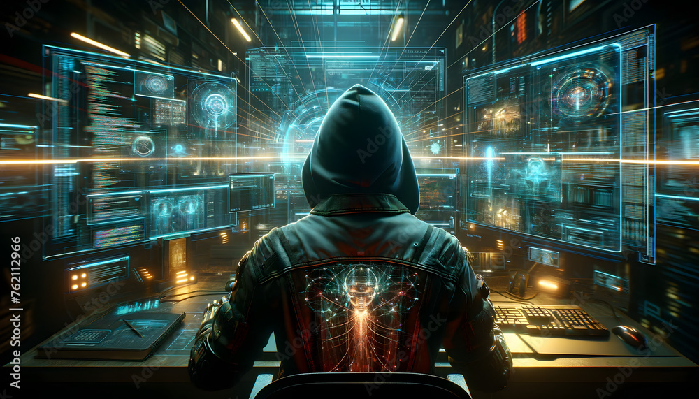 Cyberpunk cybercriminal advanced holographic technology electronic ...