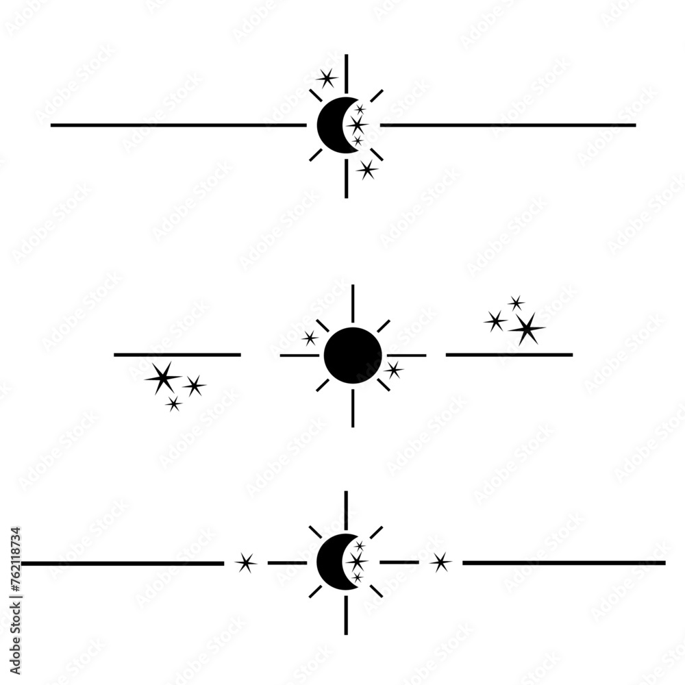 Moon and sun dividers, paragraph and text dividers, borders, frames and ...