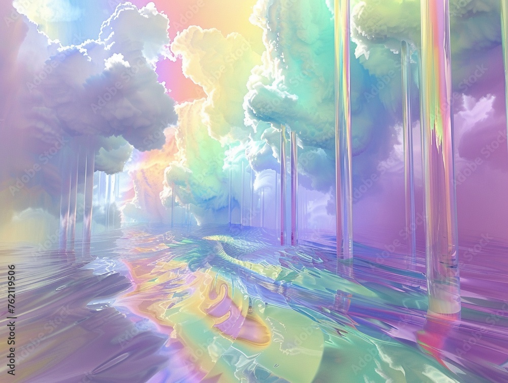 3D Illustrate of An artistic representation of rainbow clouds with a ...