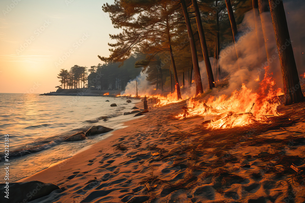 Wildfires are destroying the forest on the coast. Forest fires in ...