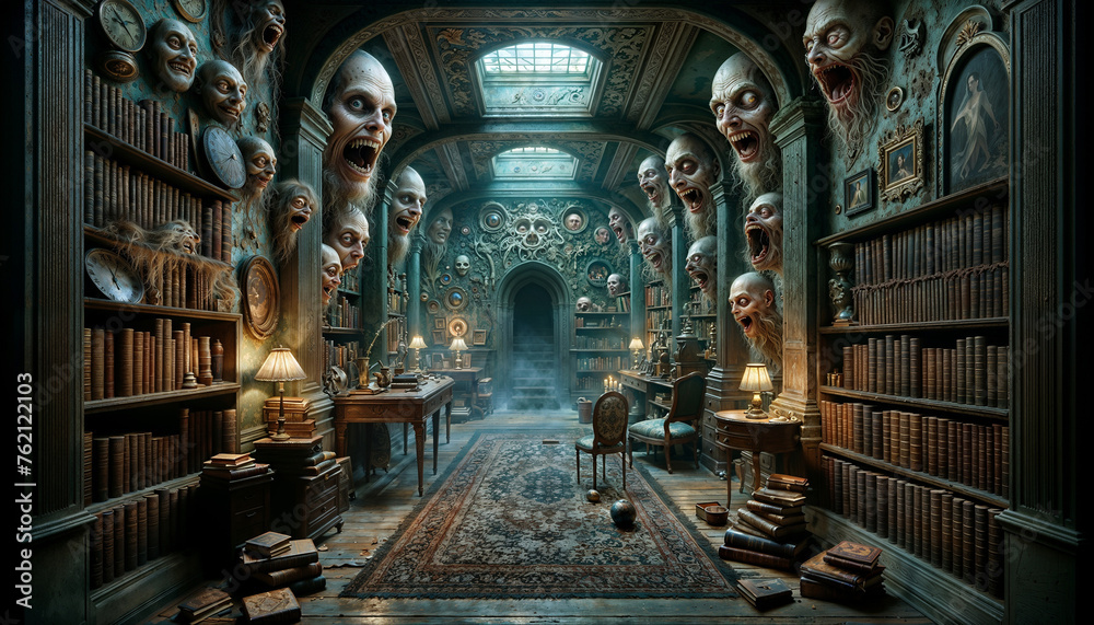 Library of Horrors: Grotesque Faces and Eerie Expressions in a Gothic ...