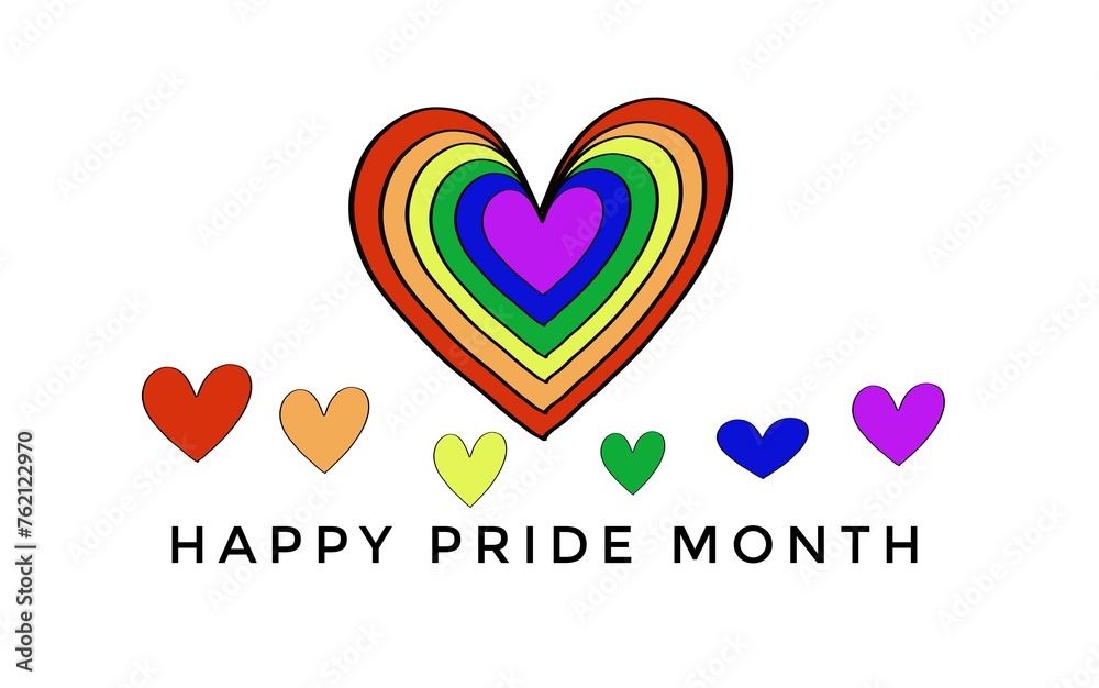 Hand drawn picture of rainbow colors hearts. Happy Pride Month. Concept ...