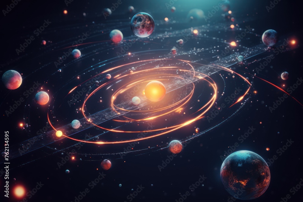 space galaxy holographic map with different various planets and ...