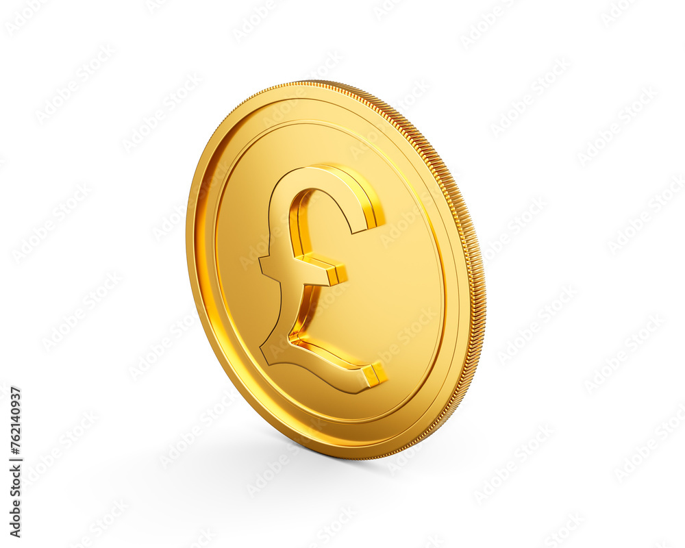 3d Golden Shiny Rounded British Pound Coin Isolated On White Background ...