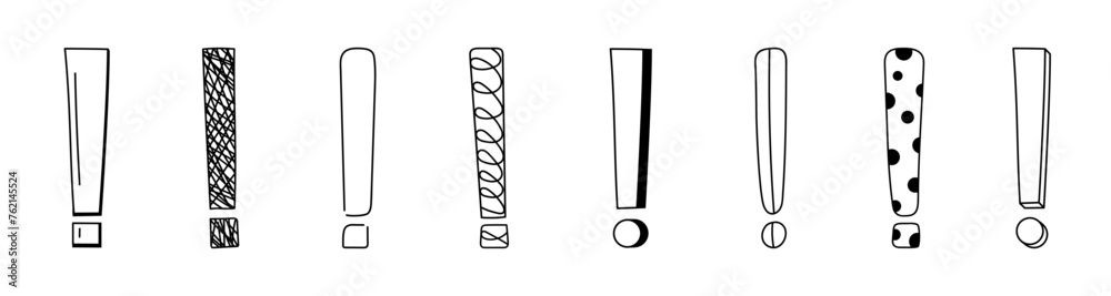 Doodle exclamation mark hand drawn sketch vector illustration set ...