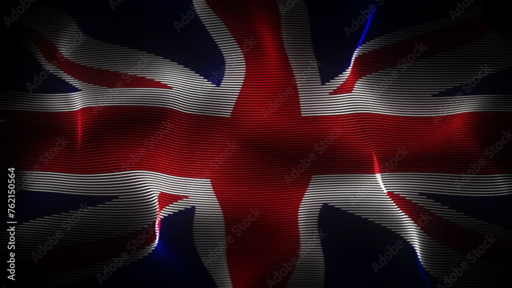 United Kingdom (UK) flag waving in the wind on black background ...