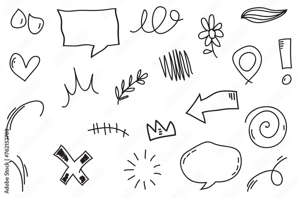 Vector set of hand-drawn cartoony expression sign doodle, curve ...