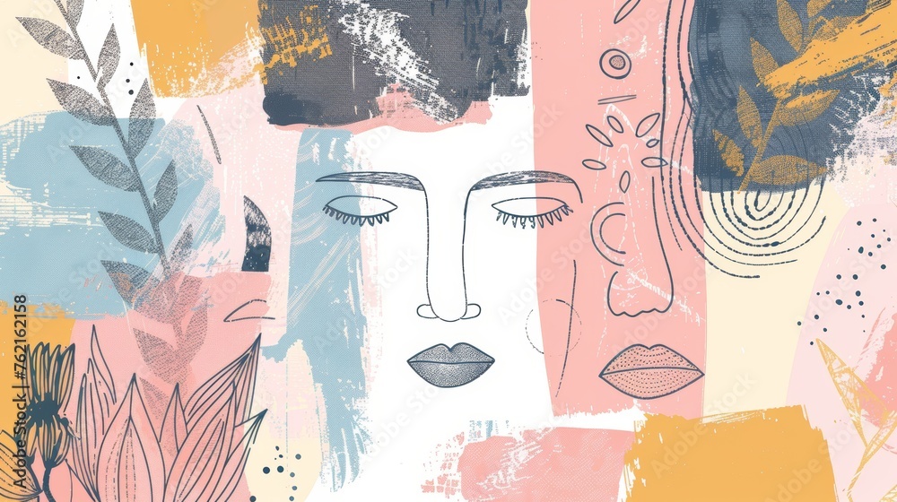 Geometric shapes with faces. A soft gradient and texture. Triangles ...