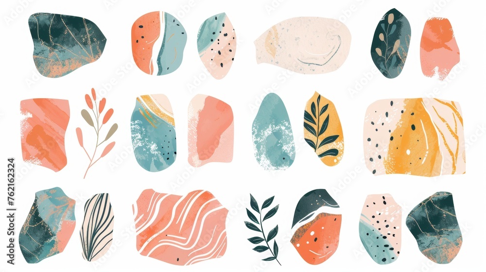 Cut-out abstract shapes with naive shapes on a transparent background ...