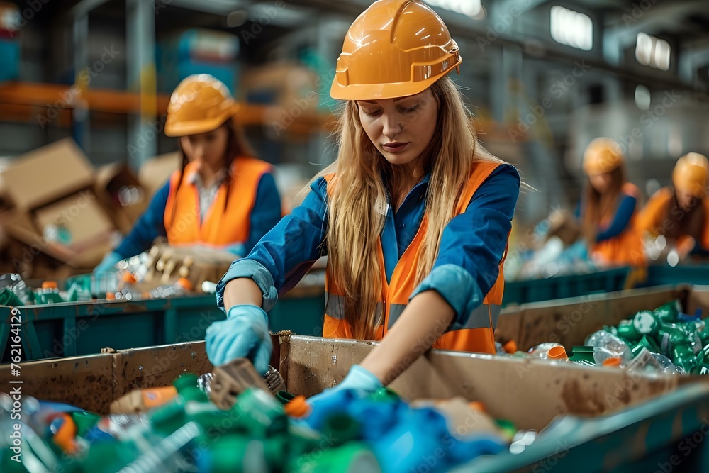 Sustainable Practices in Action: Employees Sorting Recyclable Materials ...