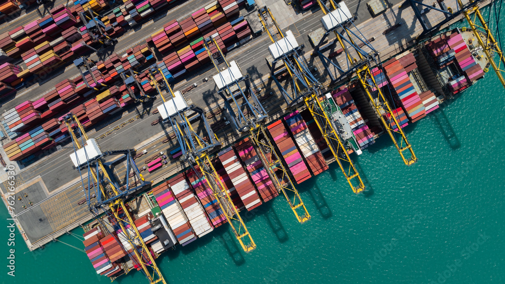 Container ship docked load and unloading goods of international import ...