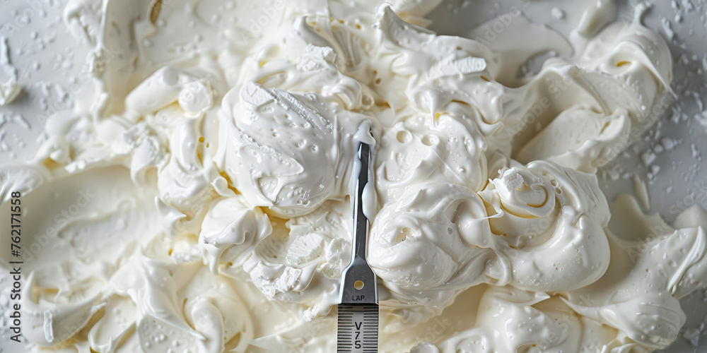 Measure the temperature of the whipped white cream using a pastry ...