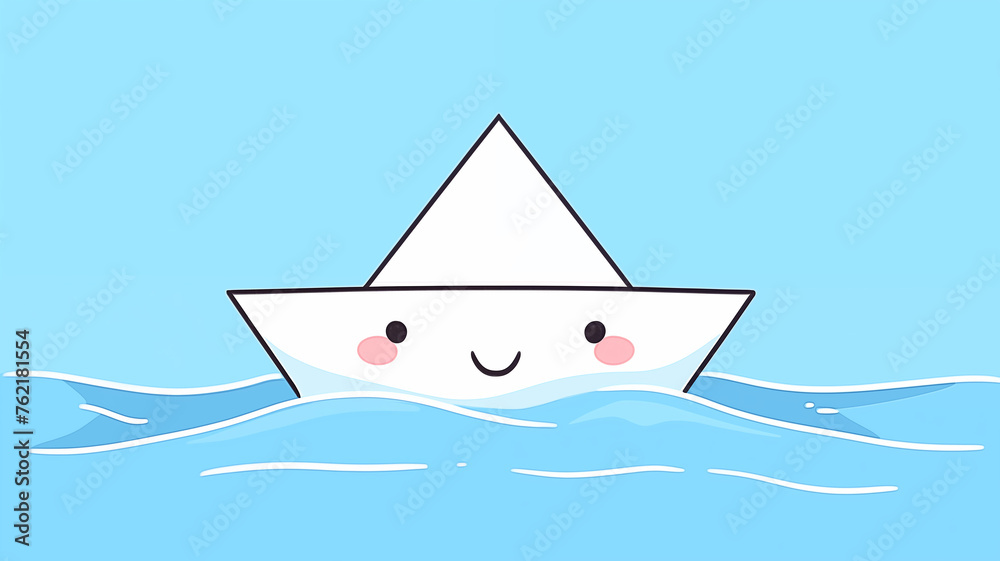 Hand drawn cartoon paper boat illustration on the water Stock ...