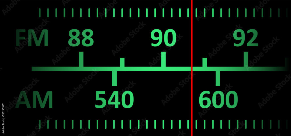 Radio tuner frequency tuning. Analoog dashboard inscription, control ...