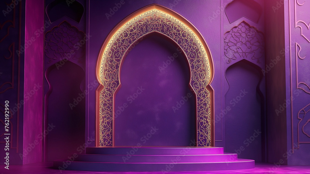 Islamic mosque and interior with an arabic background with an arc ...