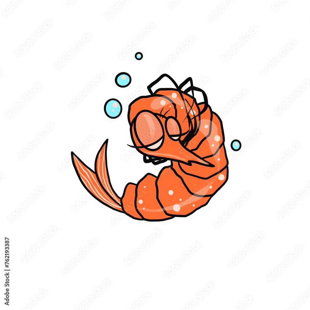 Cartoon funny sleeping shrimp illustration isolated on white background ...
