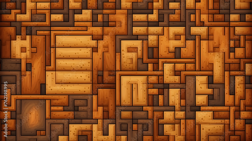 An intricate pixel art scene featuring a stunning real wood texture ...