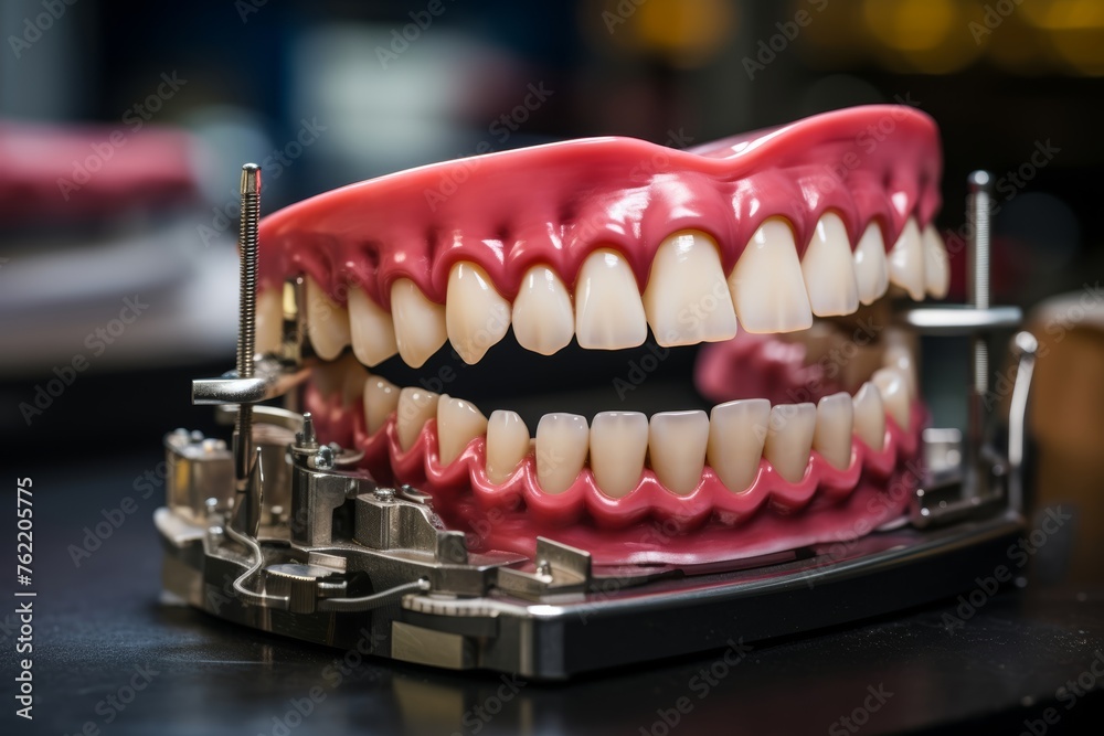 Photography of a full upper jaw denture against the backdrop of dental ...