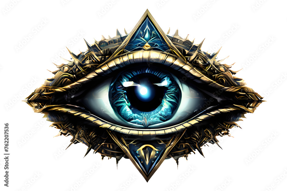 the Blue and golden All Seeing Eye geometric triangle logo, isolated ...