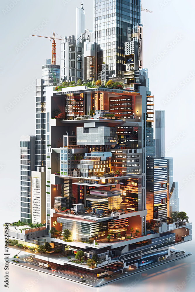 Cross-section view of an interior design of a building Stock ...