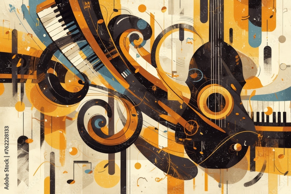 A modern and abstract vector illustration of musical instruments with ...