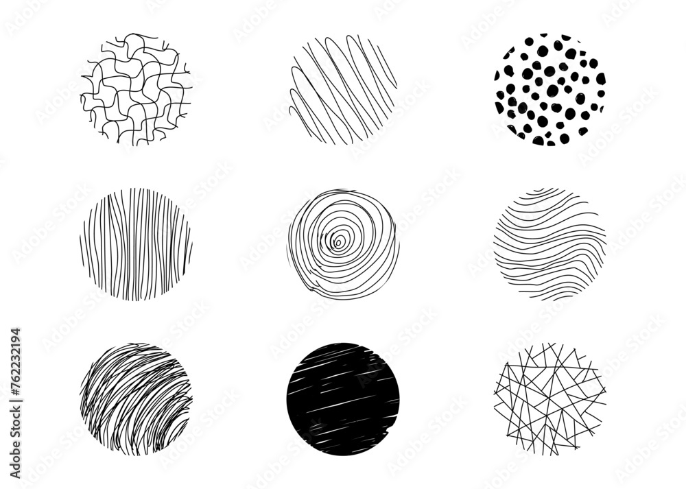 Abstract circle round shape texture backgrounds. Line doodle, spots ...