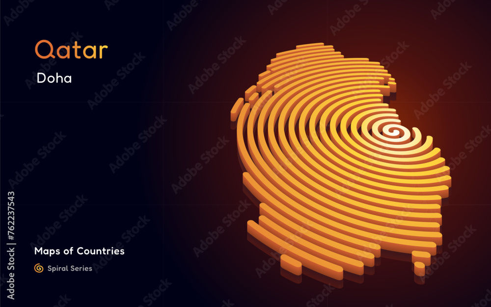 Isometric map of Qatar with golden spiral lines Stock Vector | Adobe Stock