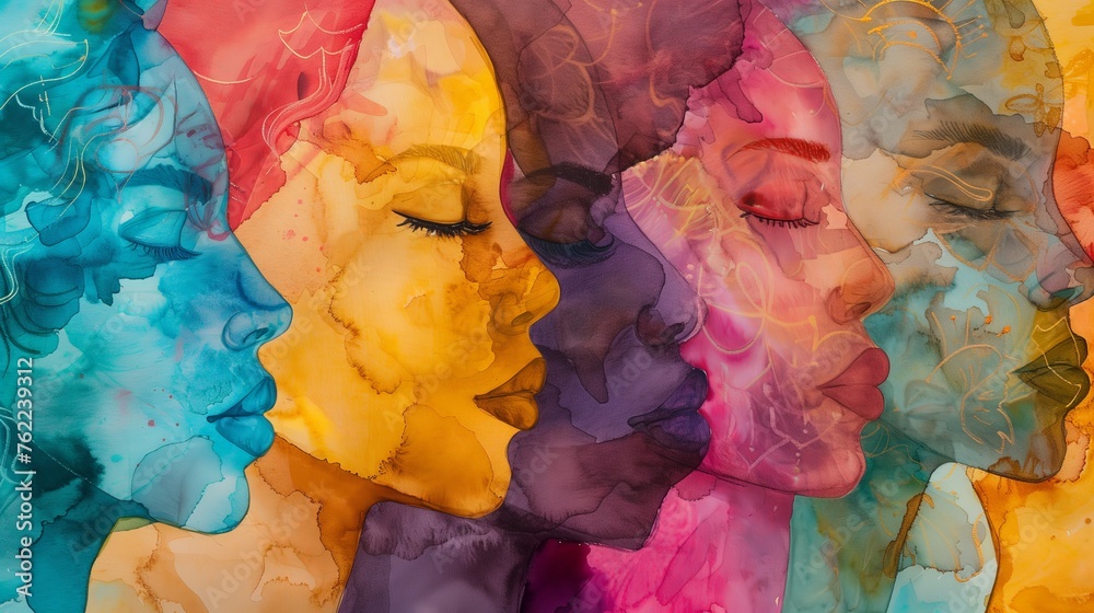 Abstract colorful art watercolor painting depicts International Women's ...