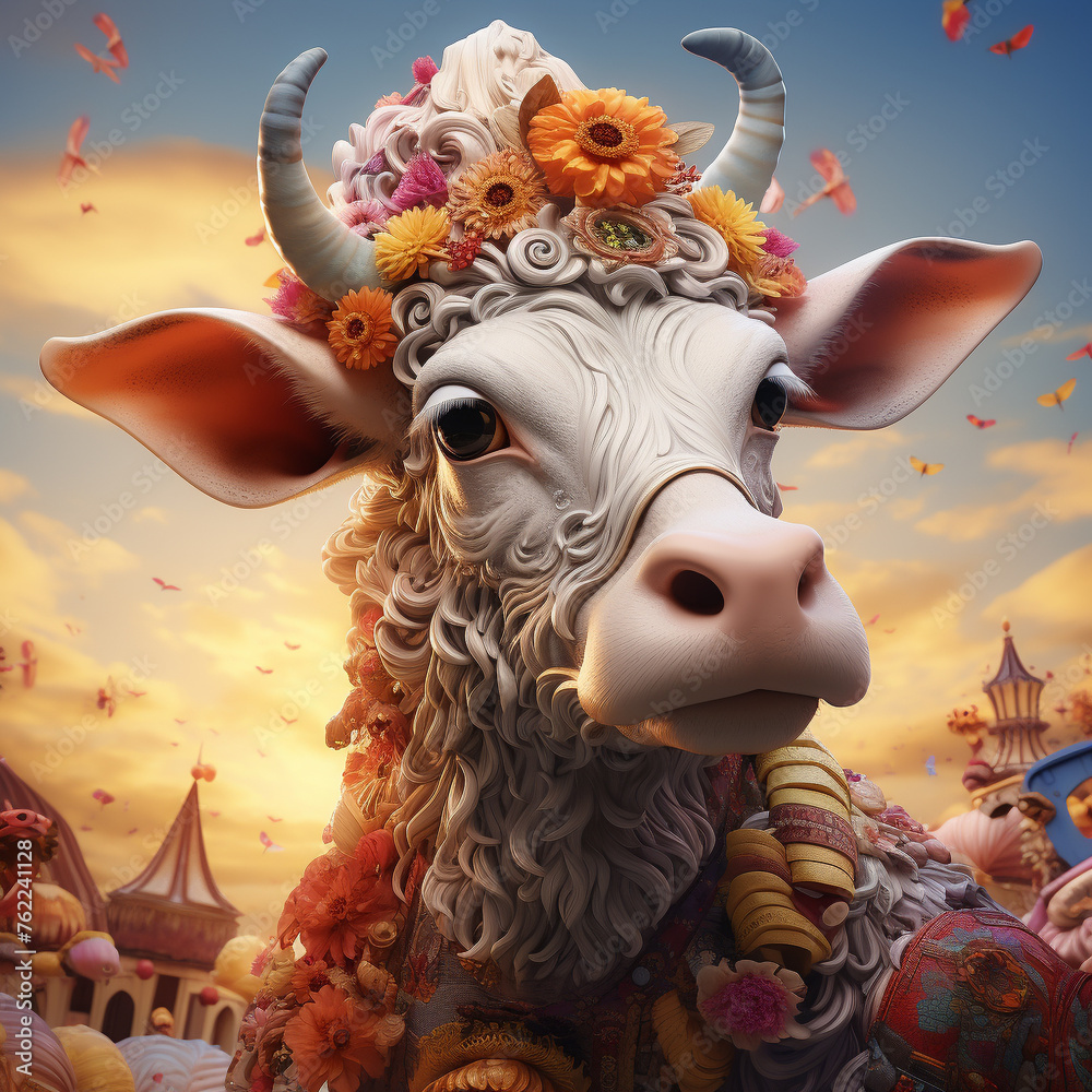 Fantasy cow overlooking a twilight scene of gender diversity ...