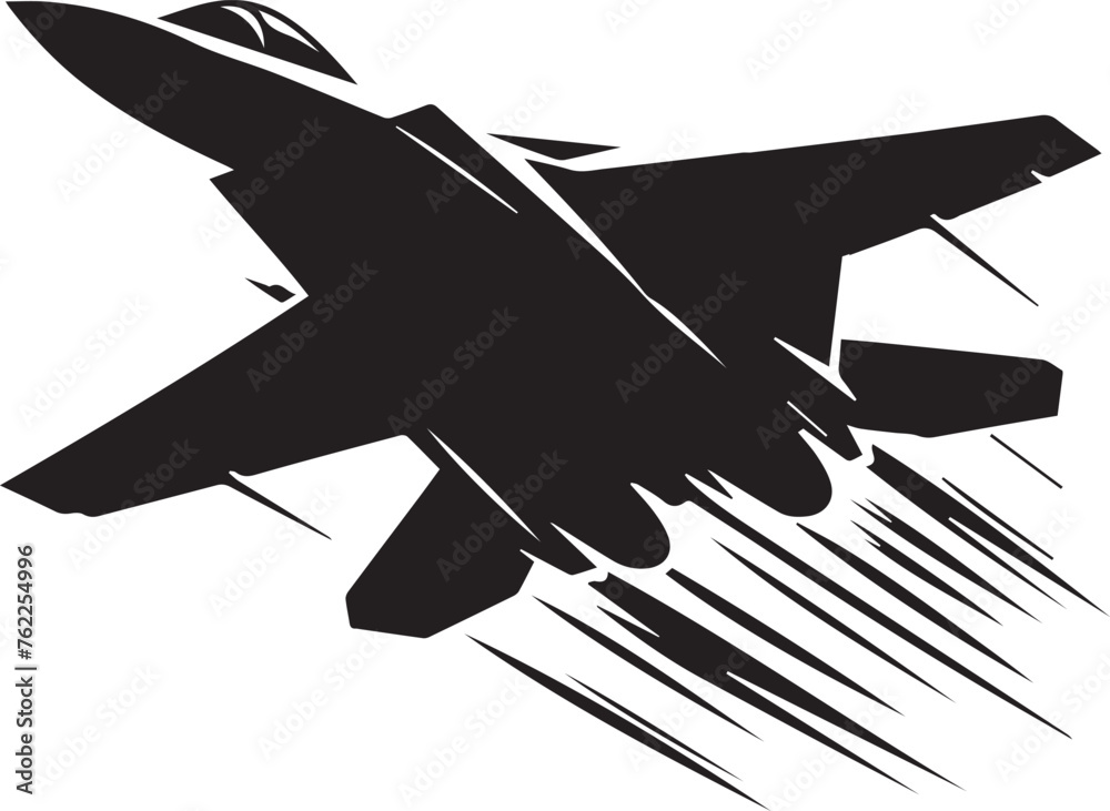 Silhouettes of military jet in various angles, depicted in black on a ...