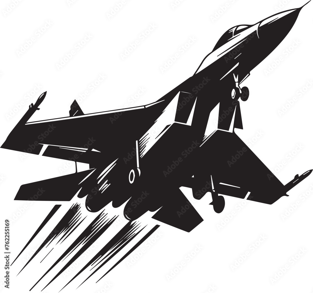 Vecteur Stock Silhouettes of military jet in various angles, depicted ...