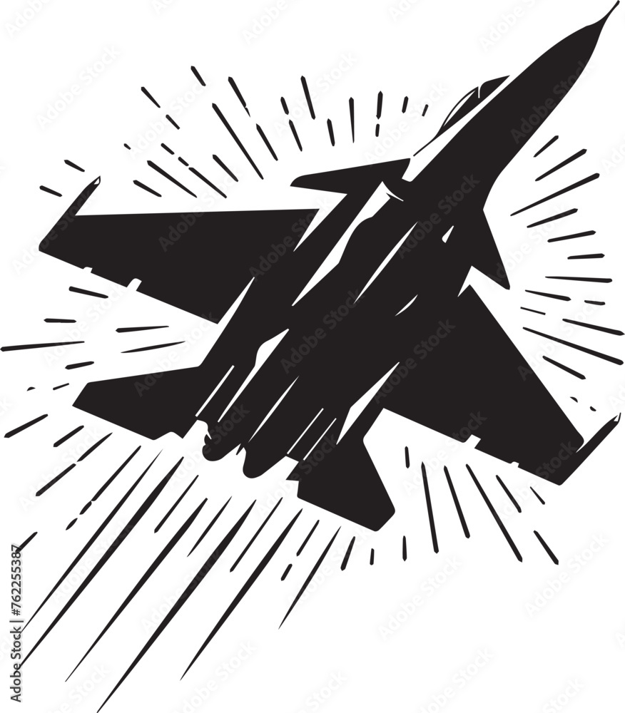 Silhouettes of military jet in various angles, depicted in black on a ...