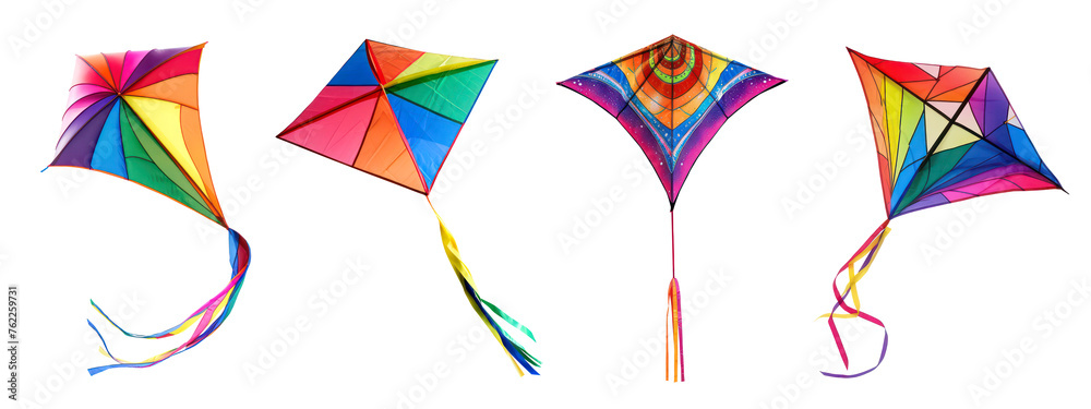 Colorful flying kites set isolated on transparent background, png ...