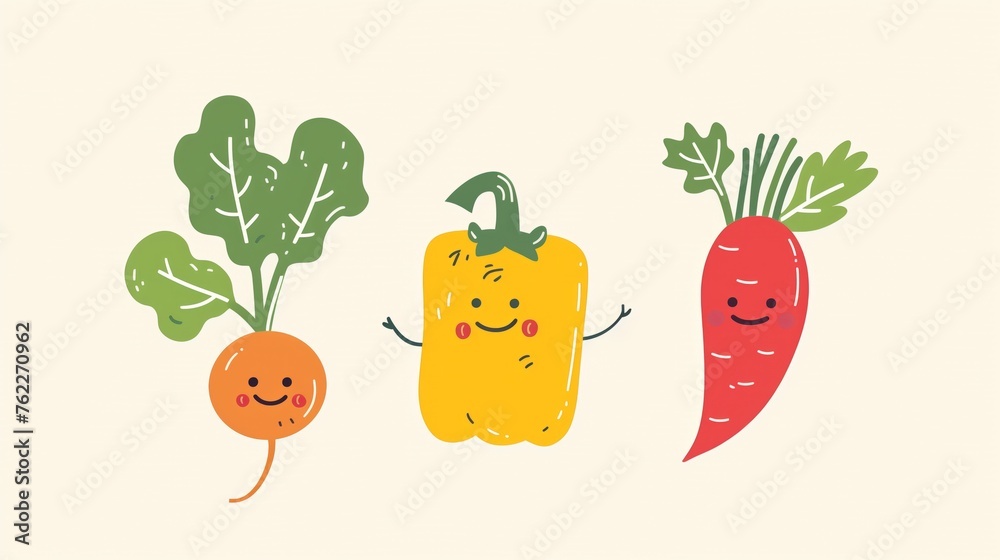 cute smiling vegetables characters for kids healthy food concept Stock ...
