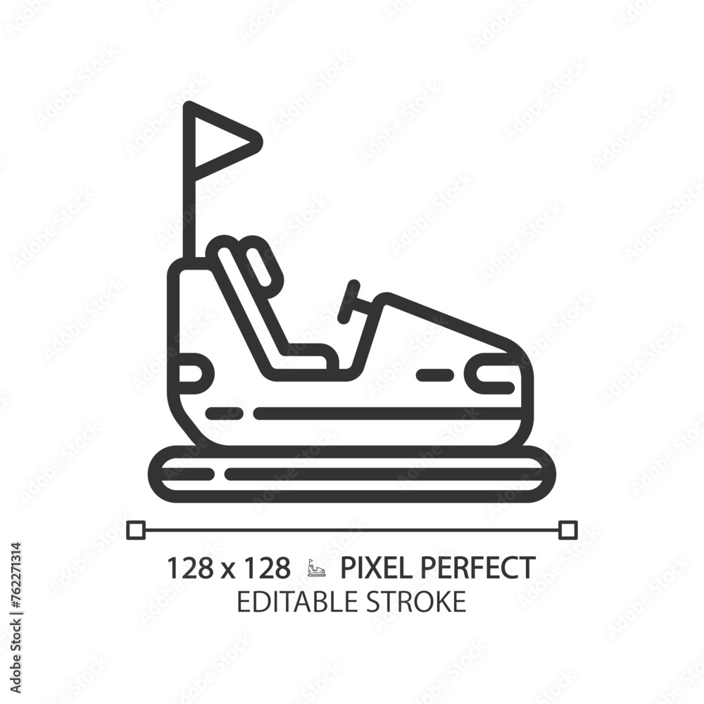 Carnival bumper cars pixel perfect linear icon. Fairground autodrome ...