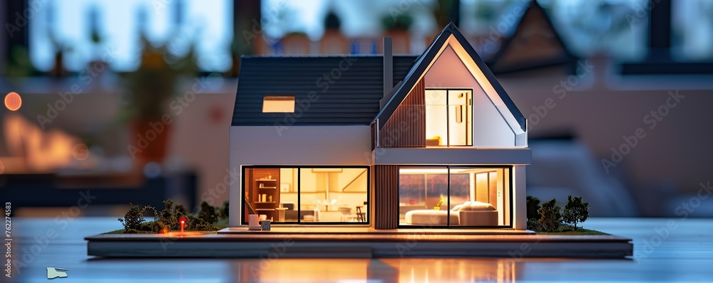 Architectural model or house scale view of a modern house design with ...