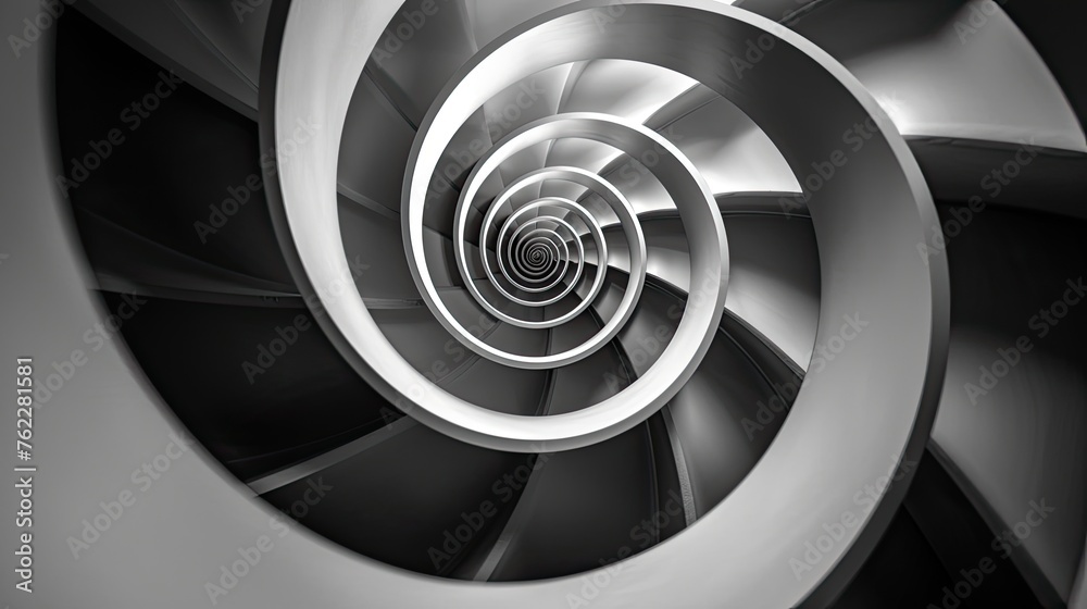 "Architectural spiral staircase in grayscale. Close-up shot with a ...