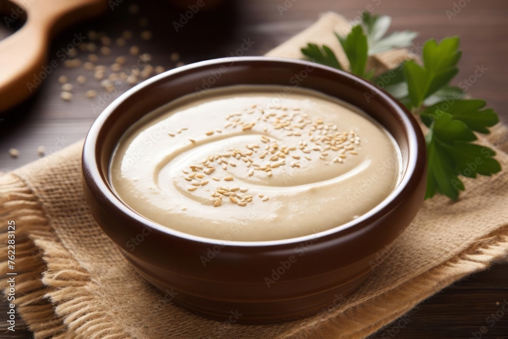 Tahini or tahina is an Arab condiment made from toasted ground hulled ...