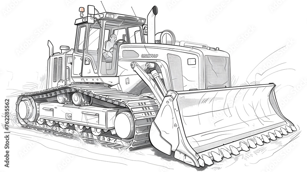 Bulldozer line art for coloring book page Stock Illustration | Adobe Stock