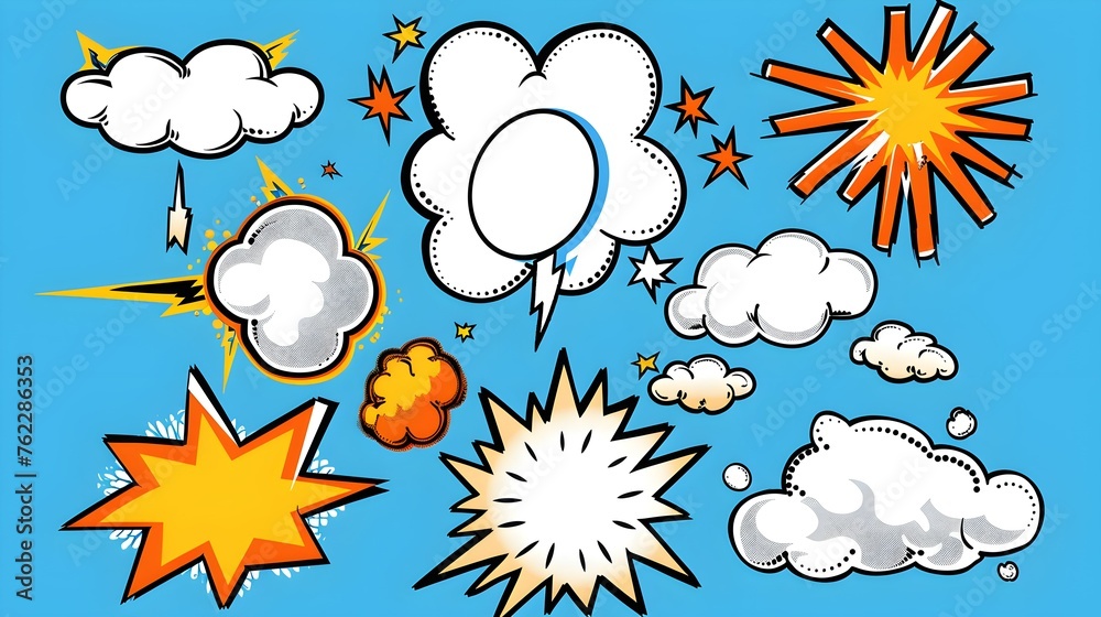 Cartoon comic sign burst clouds. Speech bubble, boom sign expression ...