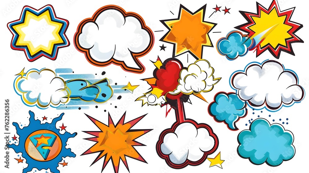 Cartoon comic sign burst clouds. Speech bubble, boom sign expression ...