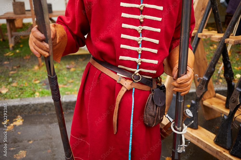 Man dressed as russian strelets (shooter) with musket and poleaxe ...
