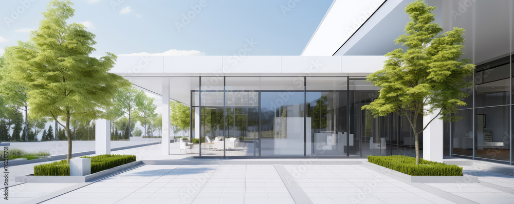 Modern Commercial Building Entrance with Glass Facade Stock Photo ...