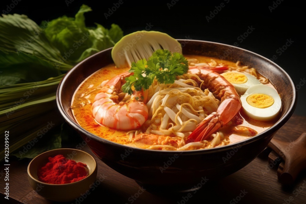 Laksa is a spicy noodle dish popular in Southeast Asia. Laksa consists ...