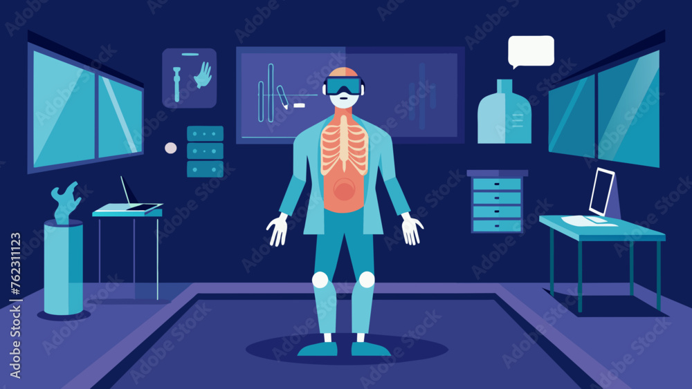 A virtual reality simulation room for medical training equipped with ...